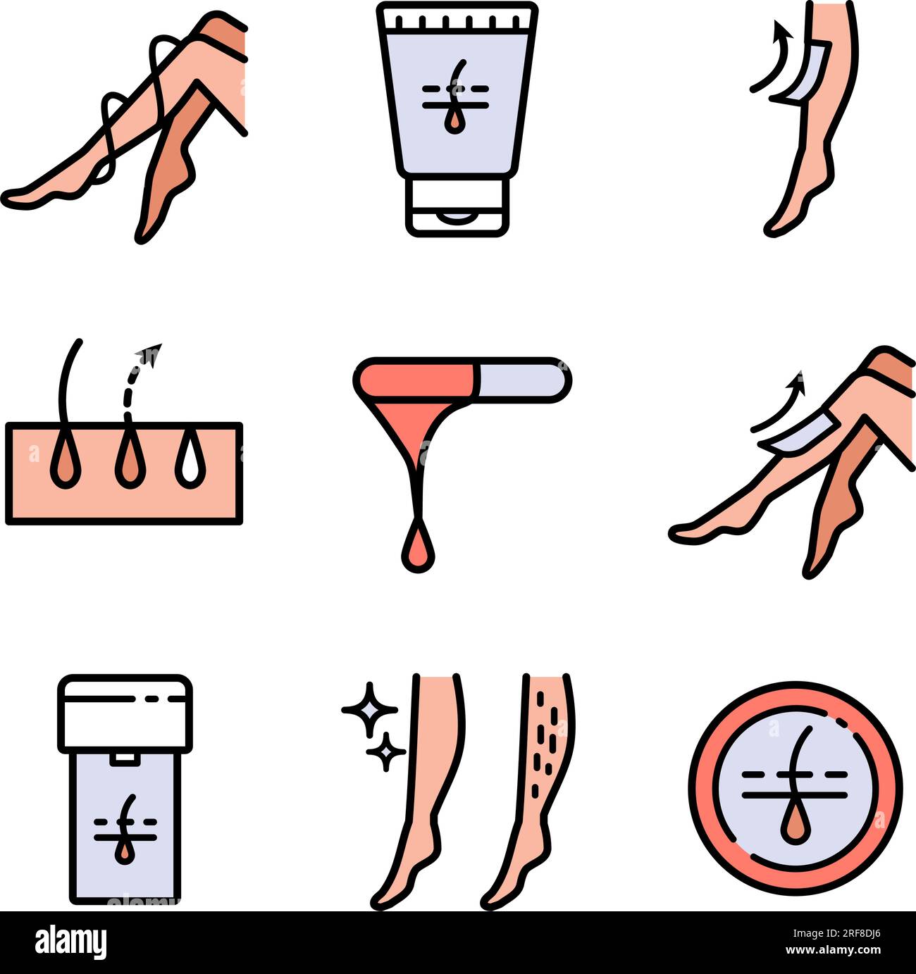 Hair removal color icons set. Wax therapy icon outline vector. Beauty ...
