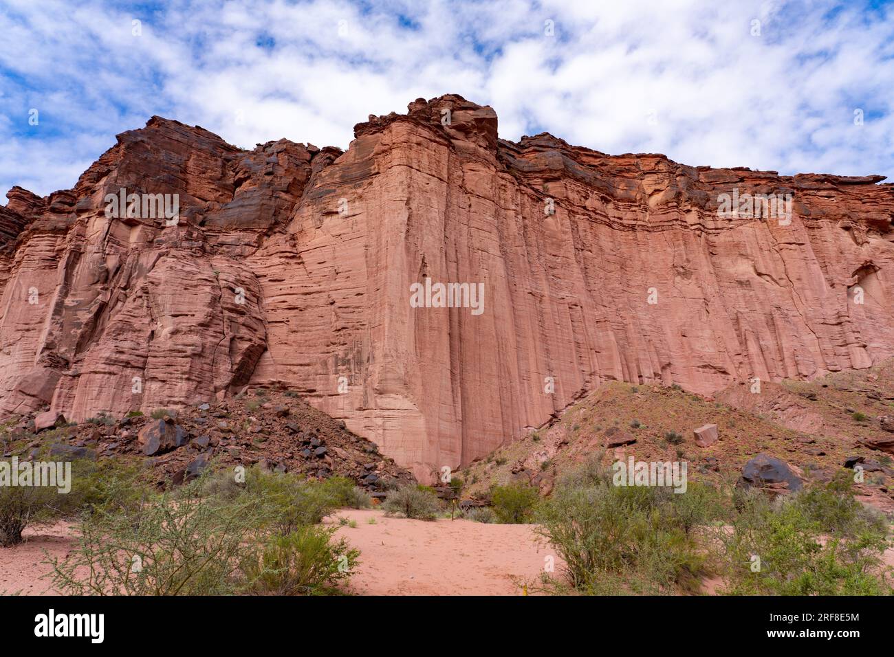 Red cliffs of Talampaya Formation sandstone at the Puerta del Cañon in ...