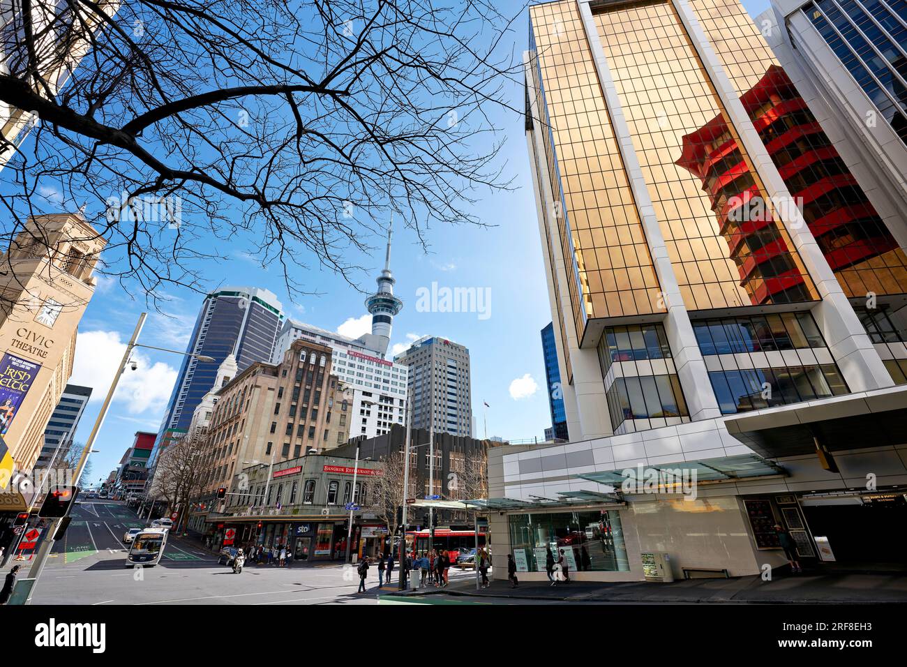 Auckland. New Zealand. Modern architecture downtown and the Sky Tower ...