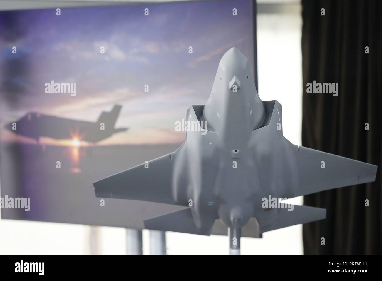 Weeze, Germany. 01st Aug, 2023. A model of the F35 fighter jet is on ...