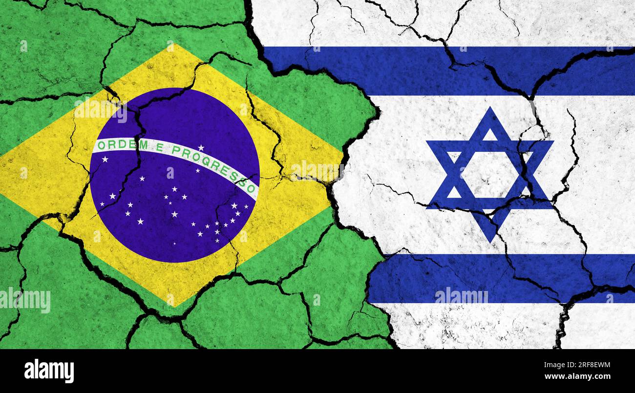 Flags of Brazil and Israel on cracked surface - politics, relationship ...