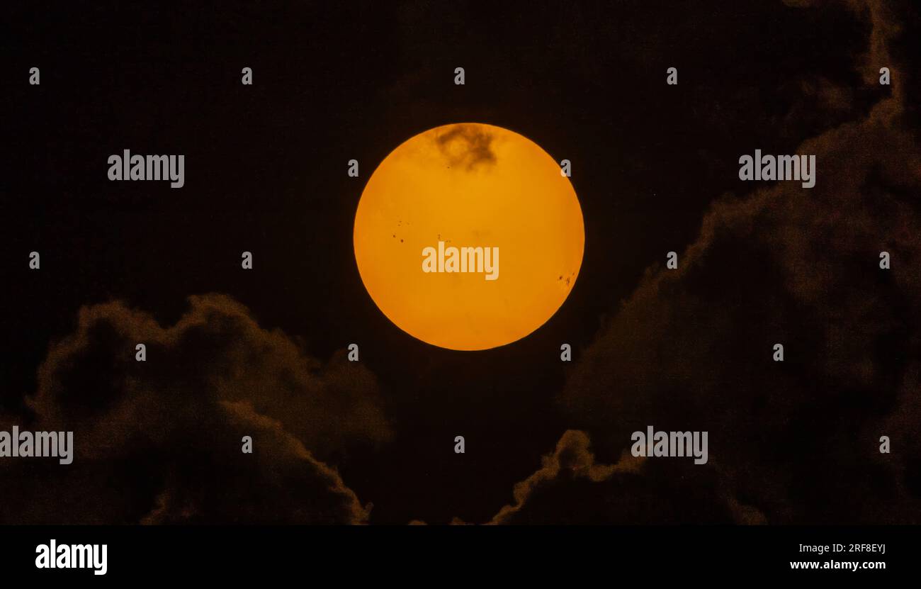 Image of the sun with clearly visible sunspots in summer 2023 Stock ...