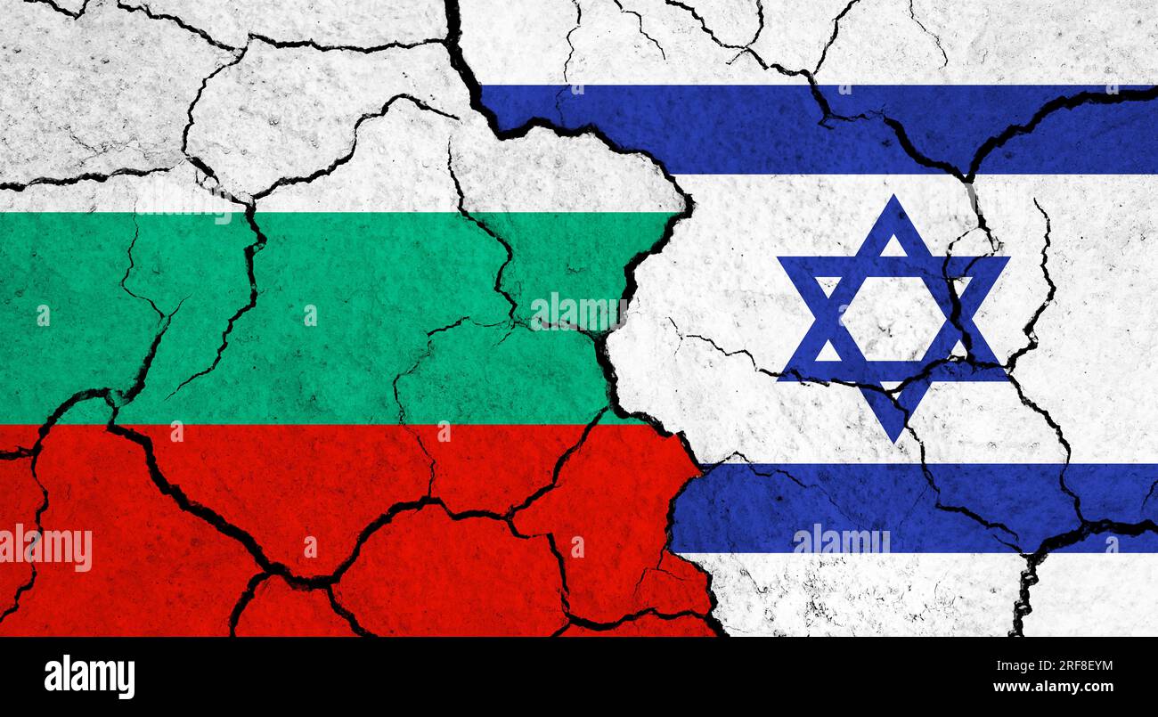 Flags of Bulgaria and Israel on cracked surface - politics ...
