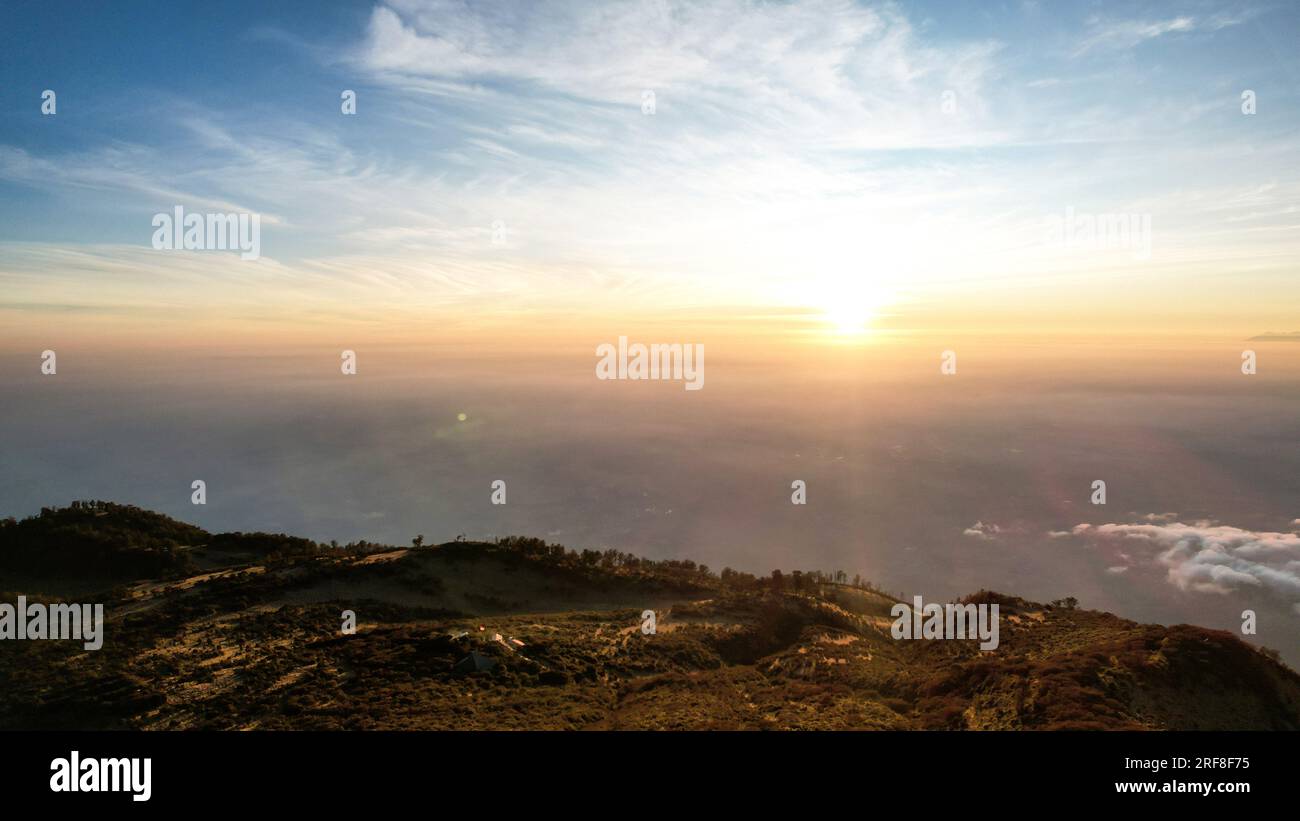 The beautiful Landscape view from Lawu Mountain at sunrise located in ...