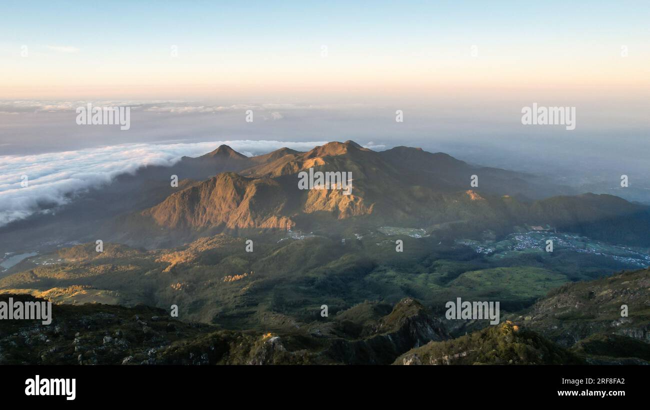 The beautiful Landscape view from Lawu Mountain at sunrise located in ...