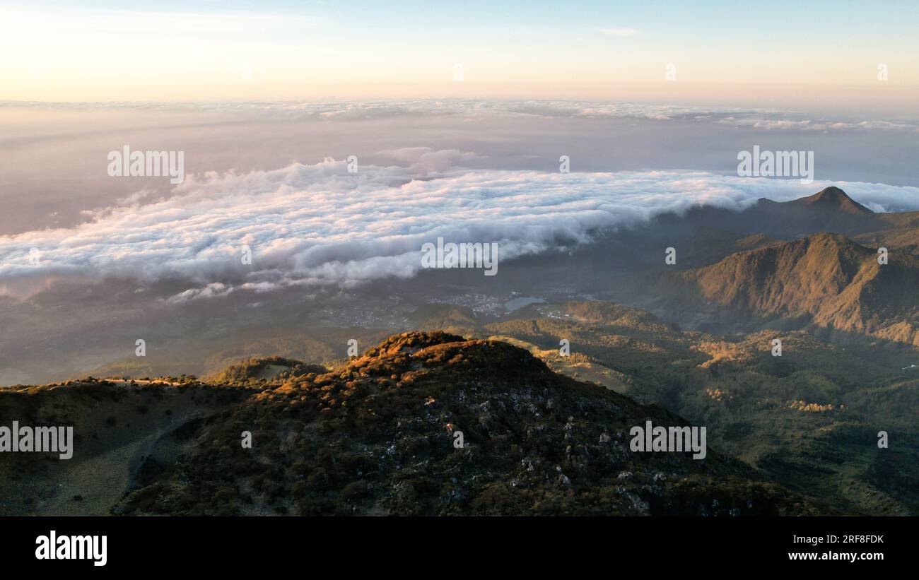 The beautiful Landscape view from Lawu Mountain at sunrise located in ...