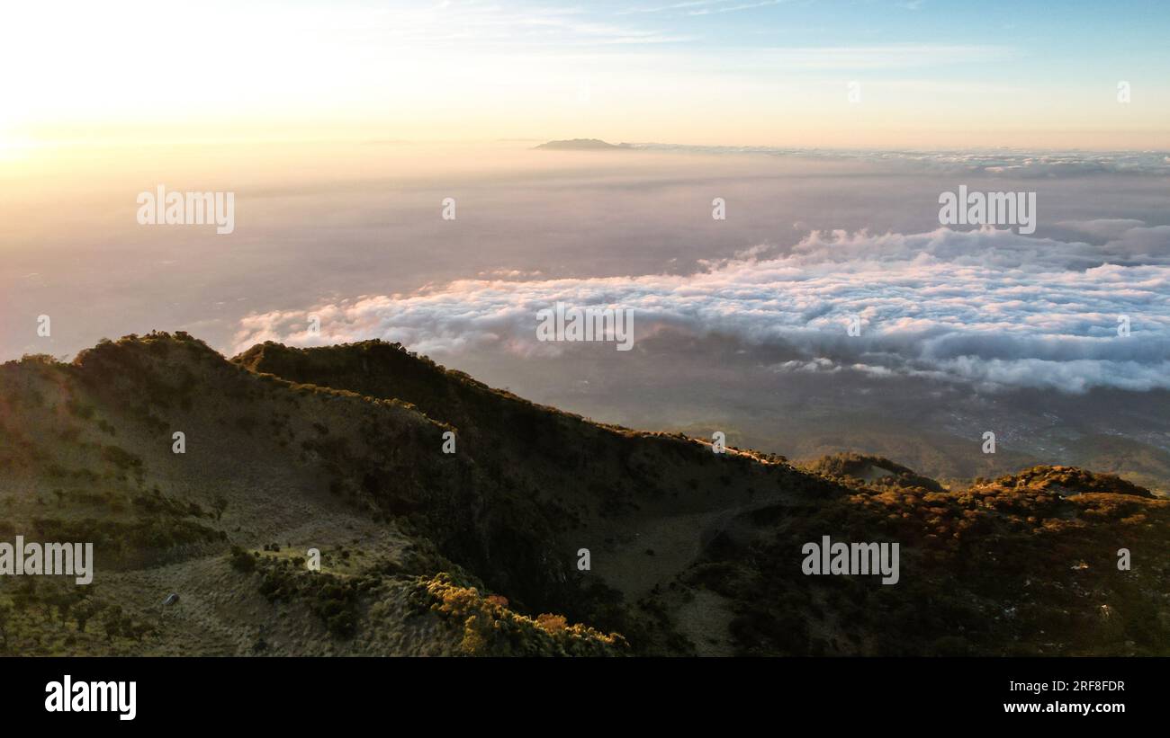 The beautiful Landscape view from Lawu Mountain at sunrise located in ...