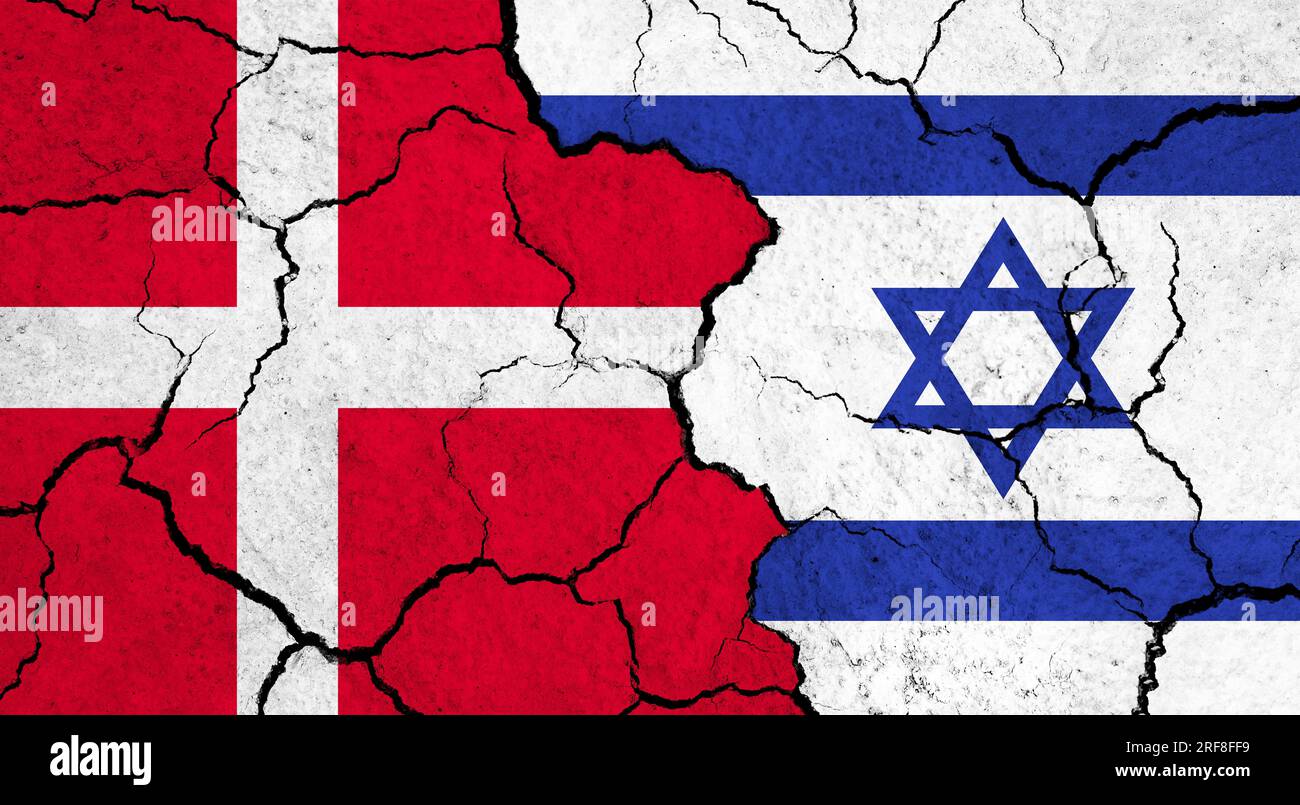 Flags of Denmark and Israel on cracked surface - politics, relationship ...