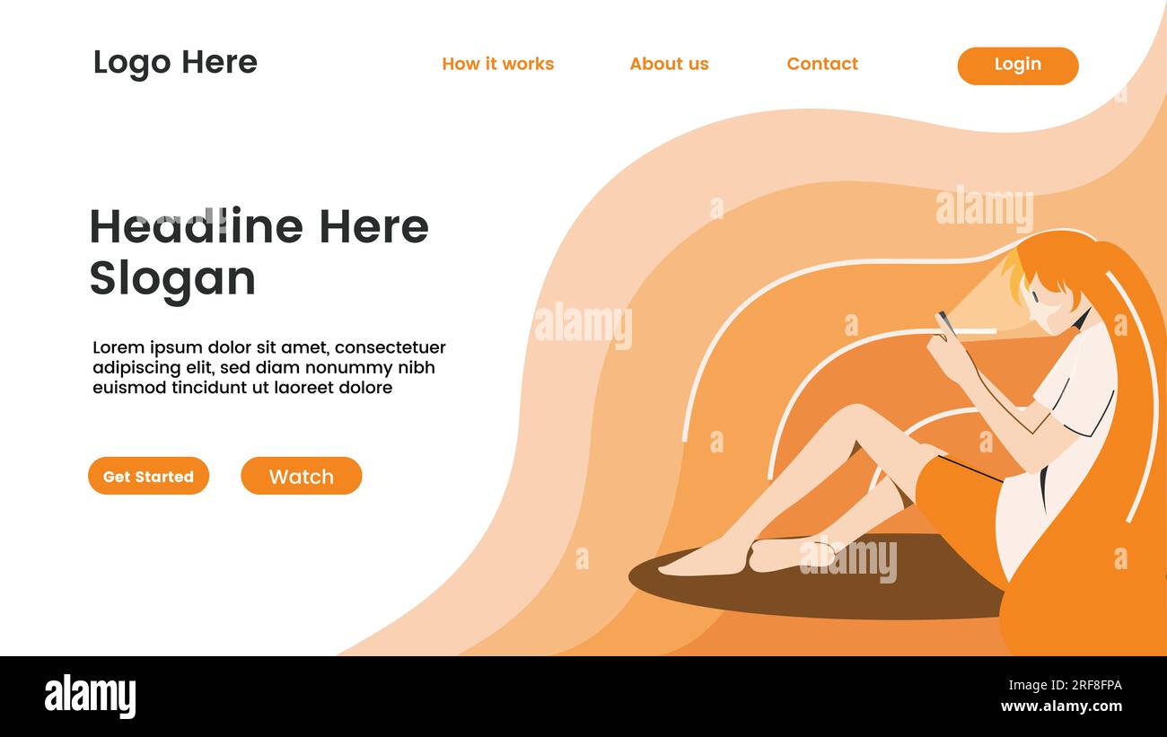 Landing page female character flat design. Vector Illustration Stock ...