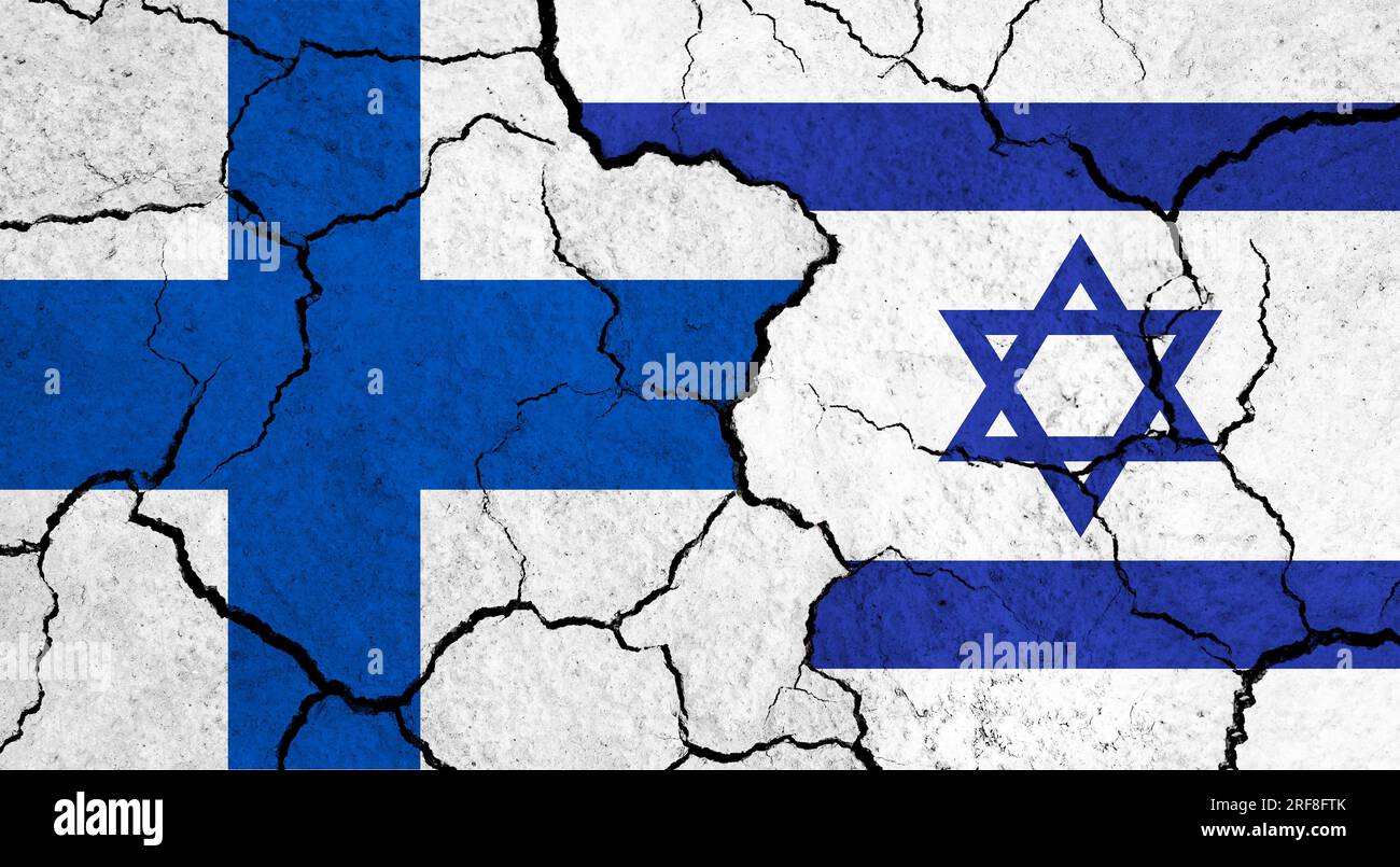 Flags of Finland and Israel on cracked surface - politics, relationship ...