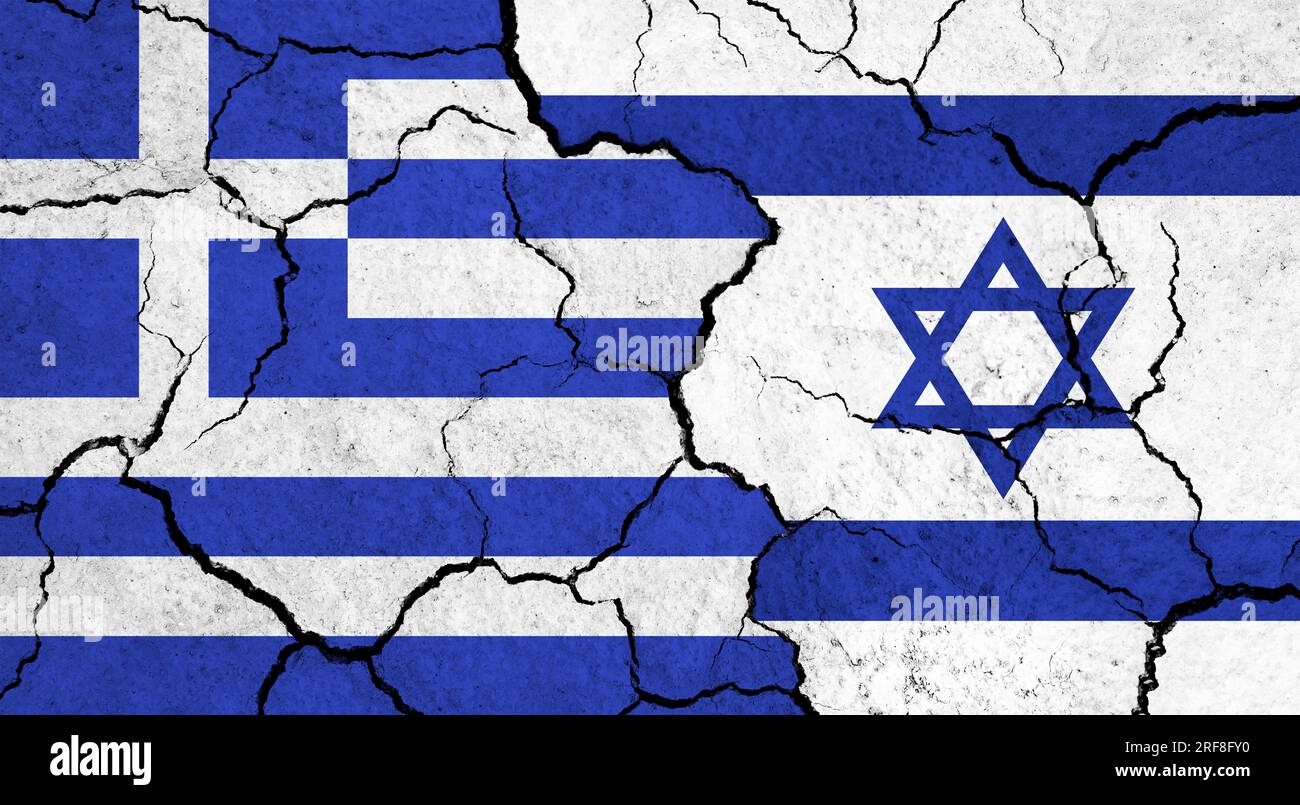 Flags of Greece and Israel on cracked surface - politics, relationship ...