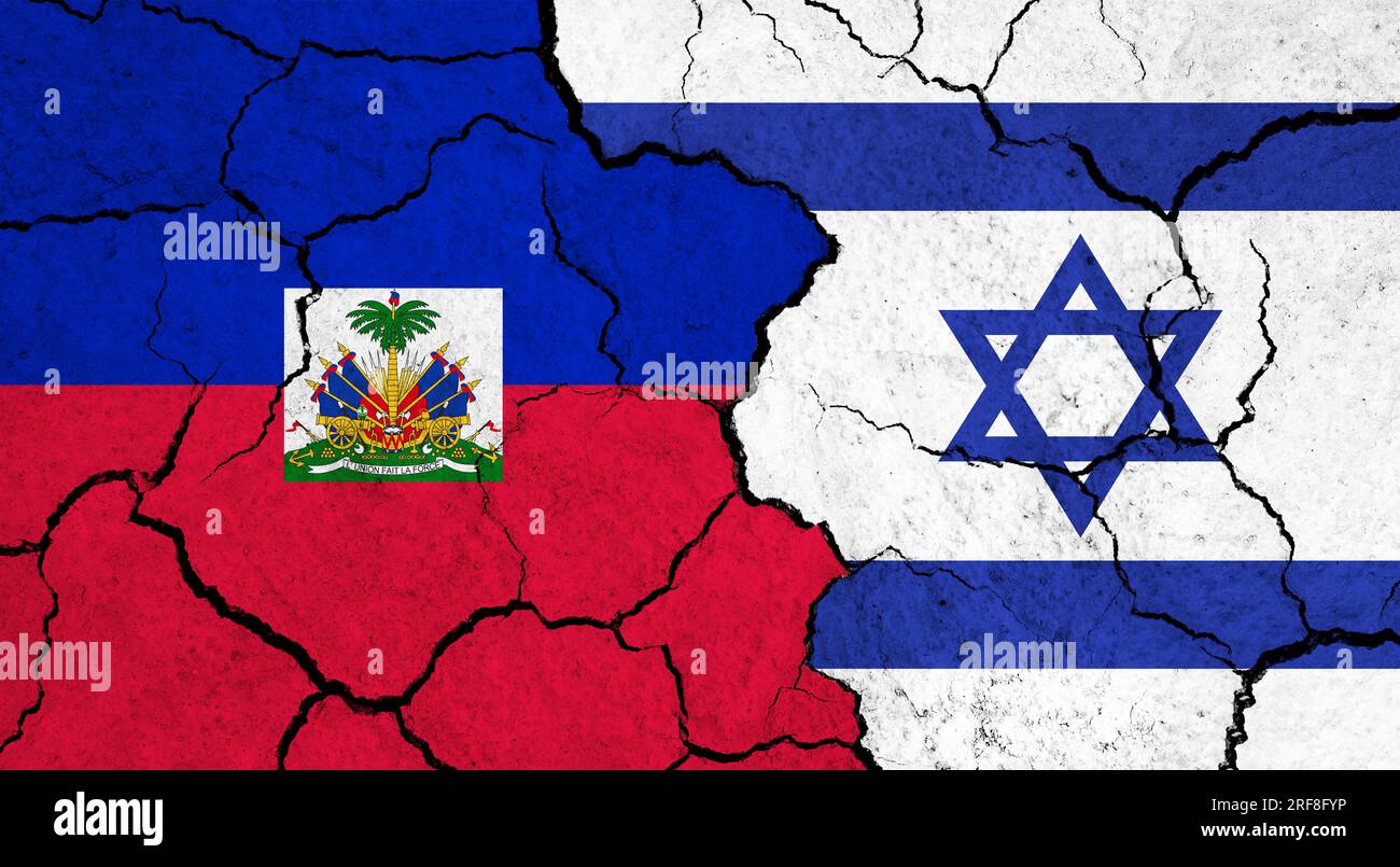 Flags of Haiti and Israel on cracked surface - politics, relationship ...
