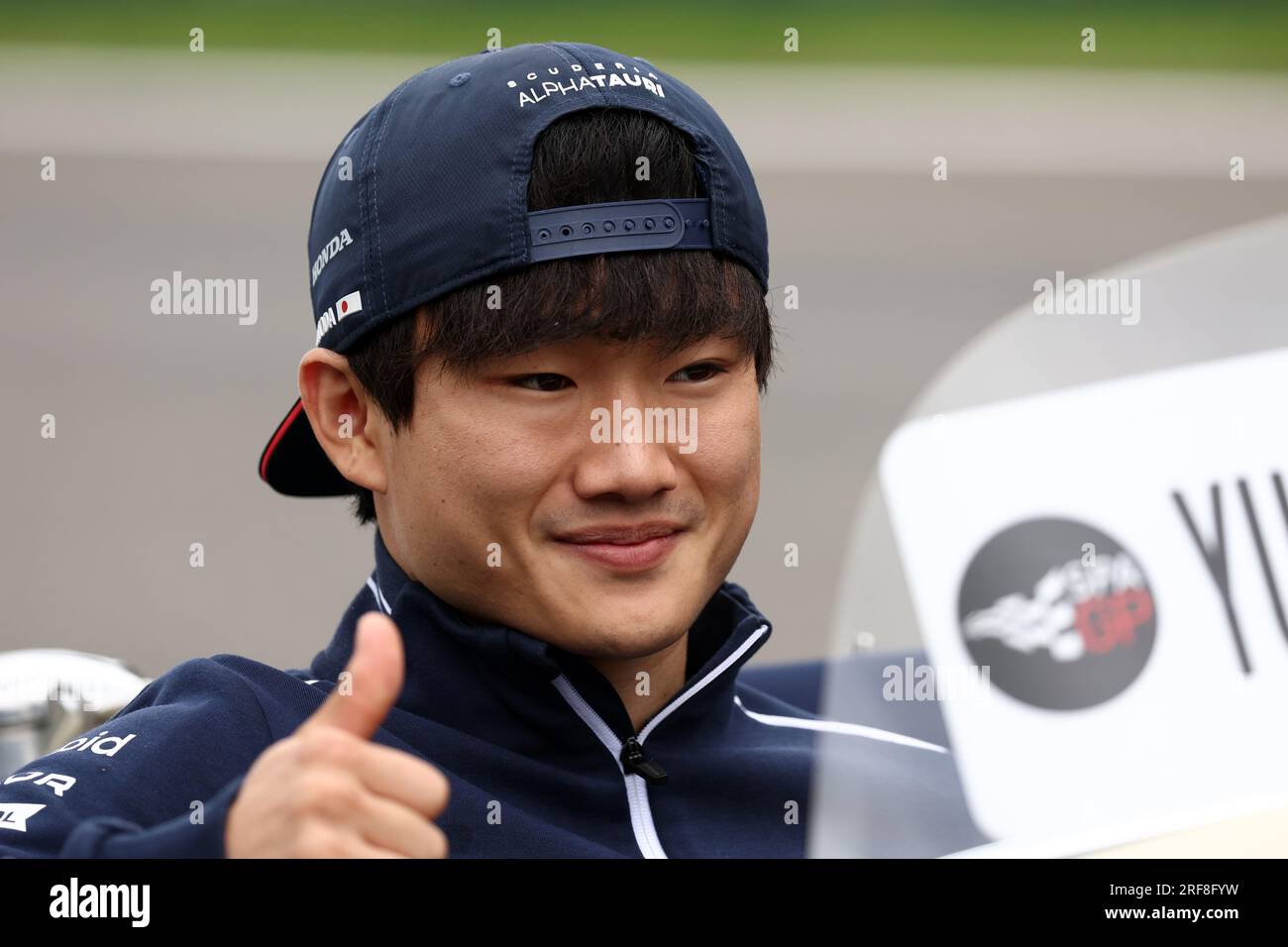 Yuki Tsunoda of AlphaTauri in the paddock before the F1 Grand Prix of Belgium at Spa ...