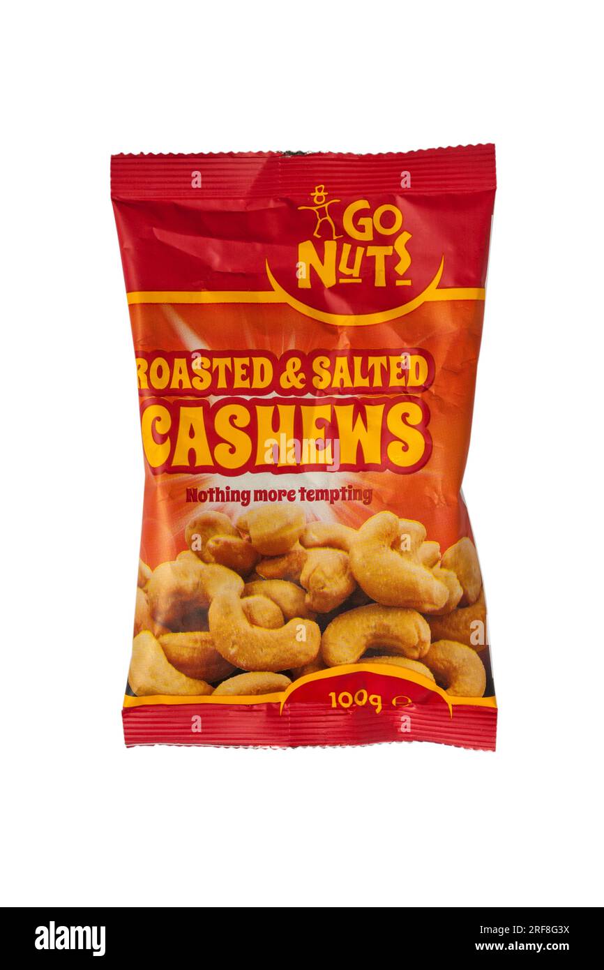 Packet of Go Nuts Roasted & Salted Cashews nuts isolated on white ...