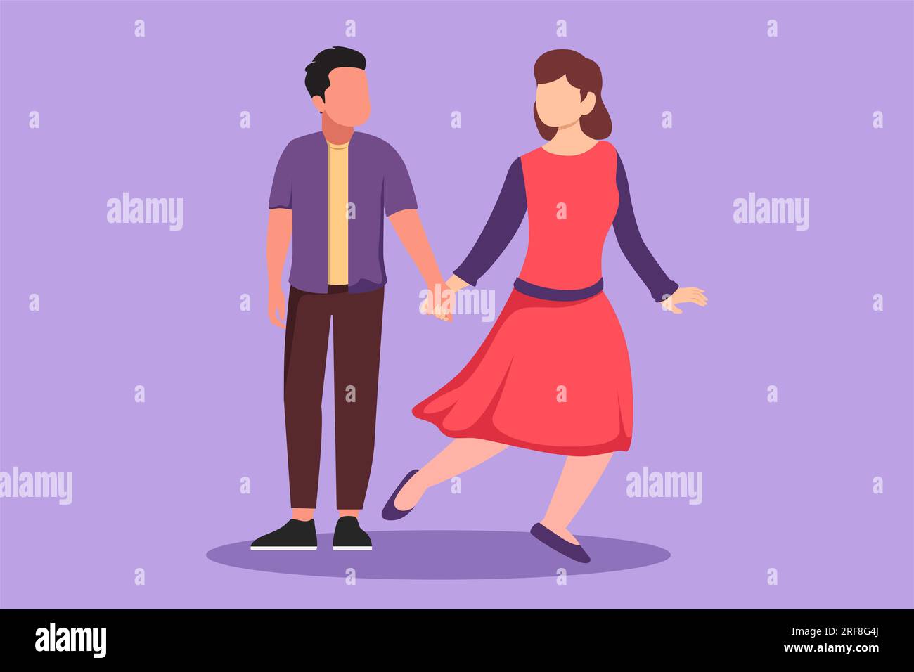 Cartoon flat style drawing happy man pulled woman hand at outdoor park ...