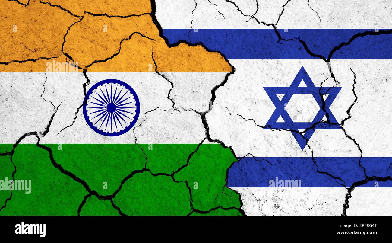 Flags of India and Israel on cracked surface - politics, relationship ...
