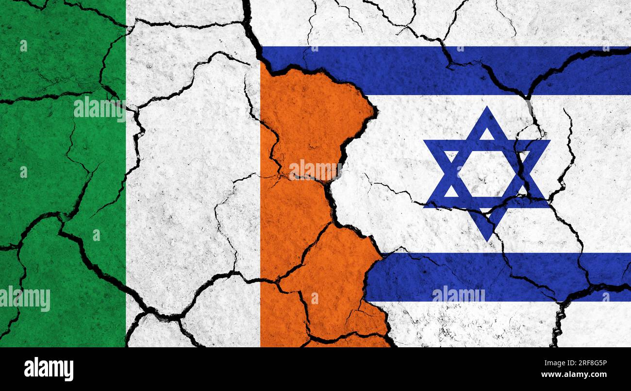 Flags of Ireland and Israel on cracked surface - politics, relationship ...