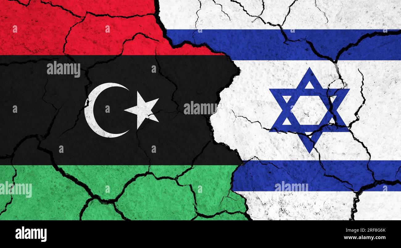 Flags of Libya and Israel on cracked surface - politics, relationship ...