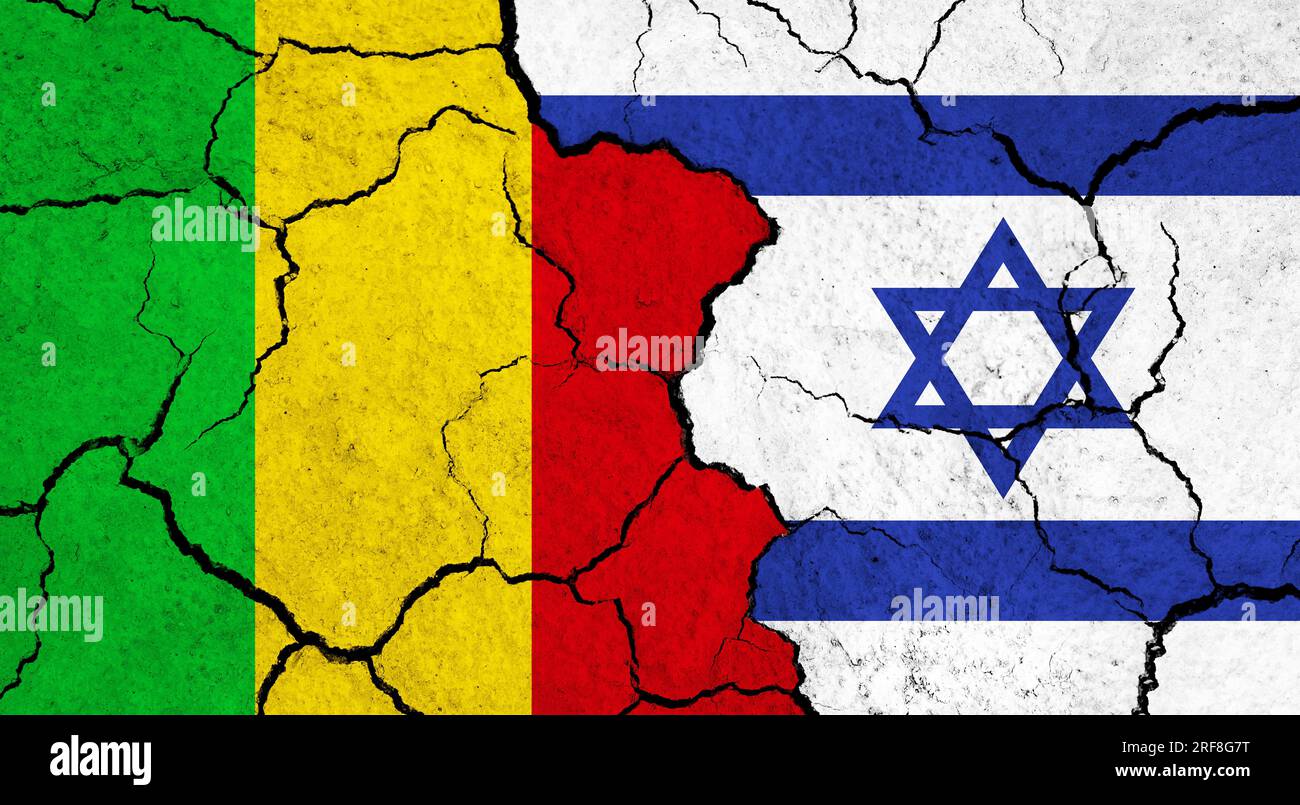 Flags of Mali and Israel on cracked surface - politics, relationship ...
