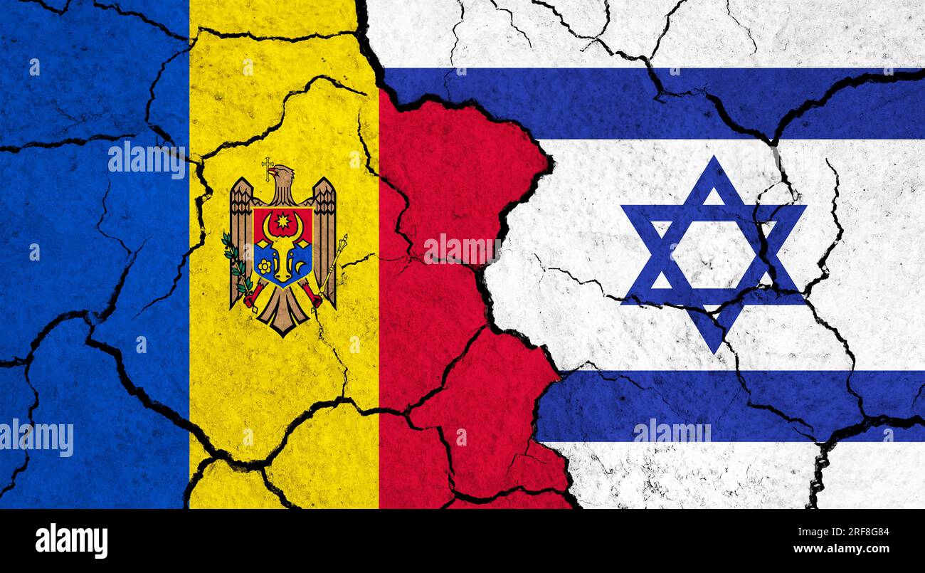Flags of Moldova and Israel on cracked surface - politics, relationship ...