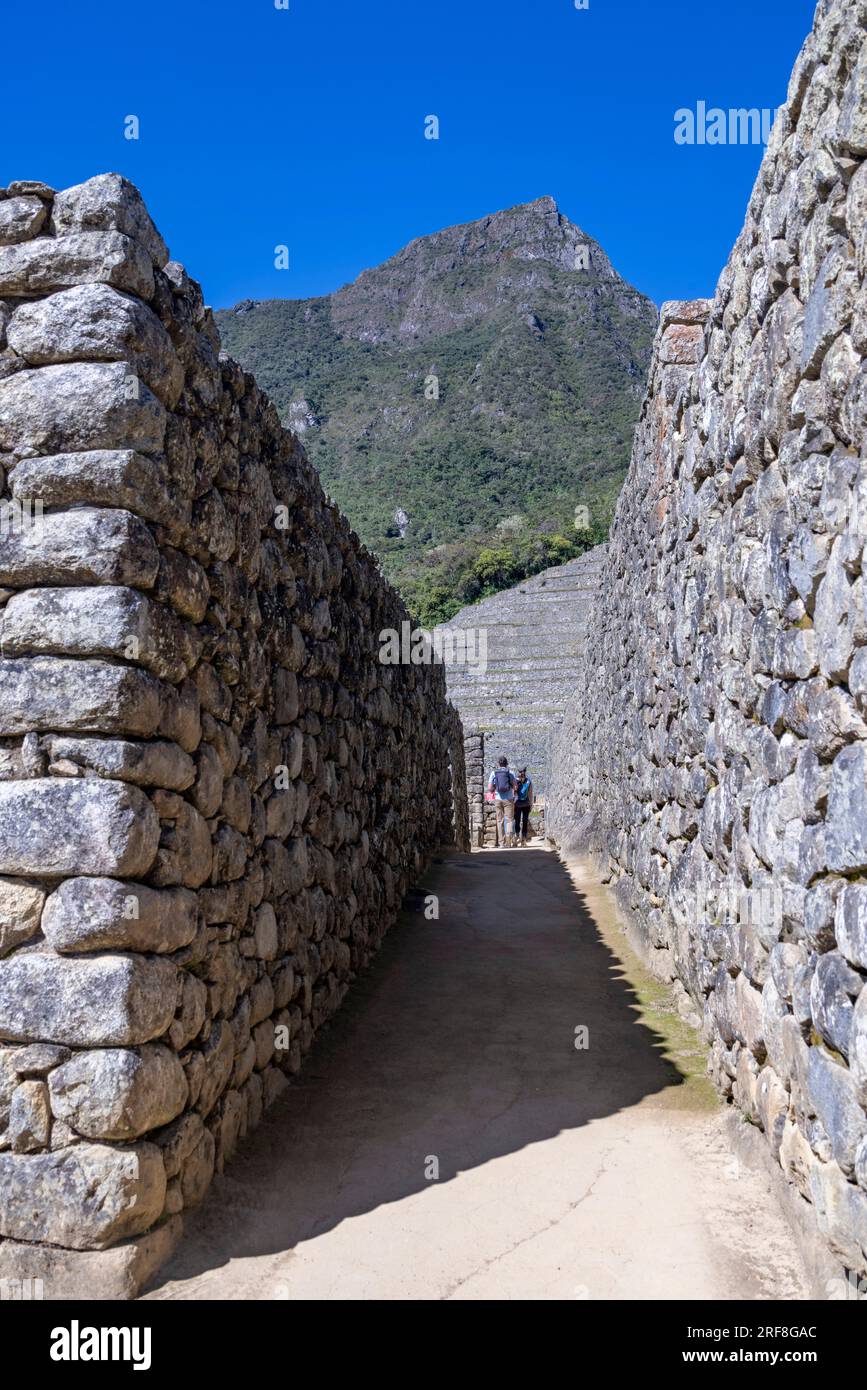 residential architecture and agricultural terraces, Inca ruins of Machu ...
