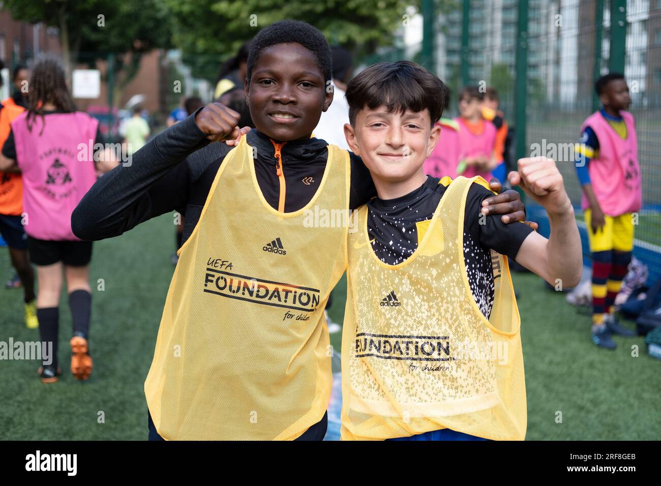 Two young boys at a football tournament in Dublin city, Ireland Stock ...