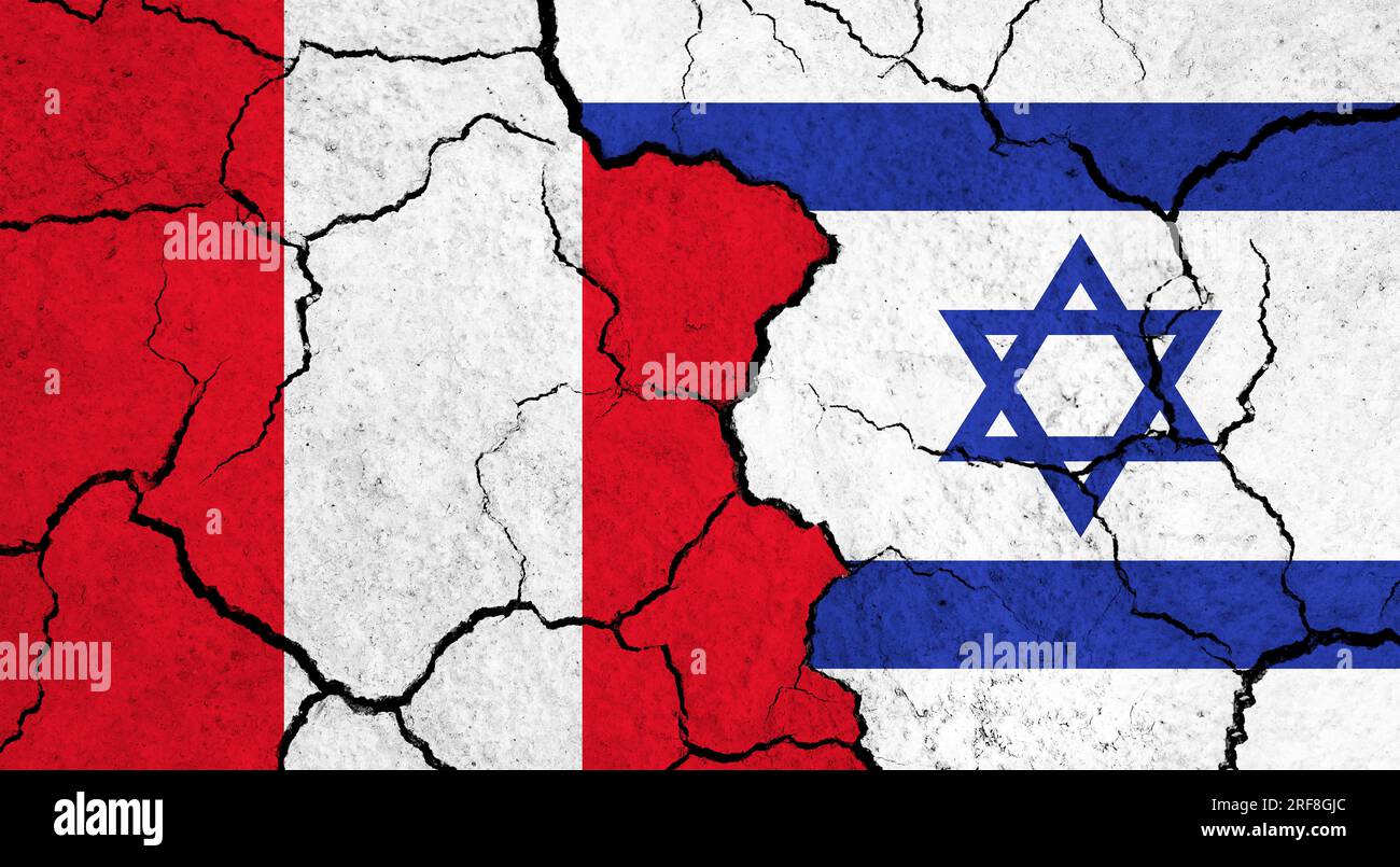 Flags of Peru and Israel on cracked surface - politics, relationship ...