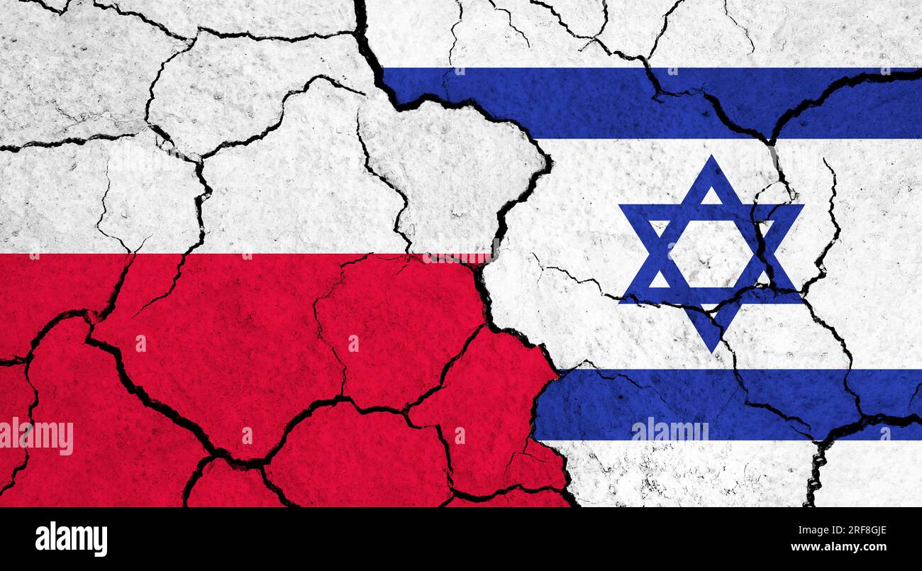Flags of Poland and Israel on cracked surface - politics, relationship ...
