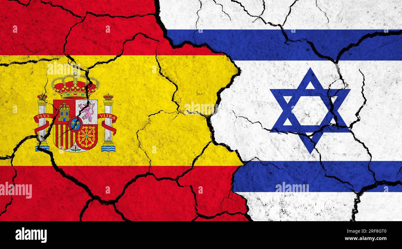 Flags of Spain and Israel on cracked surface - politics, relationship ...