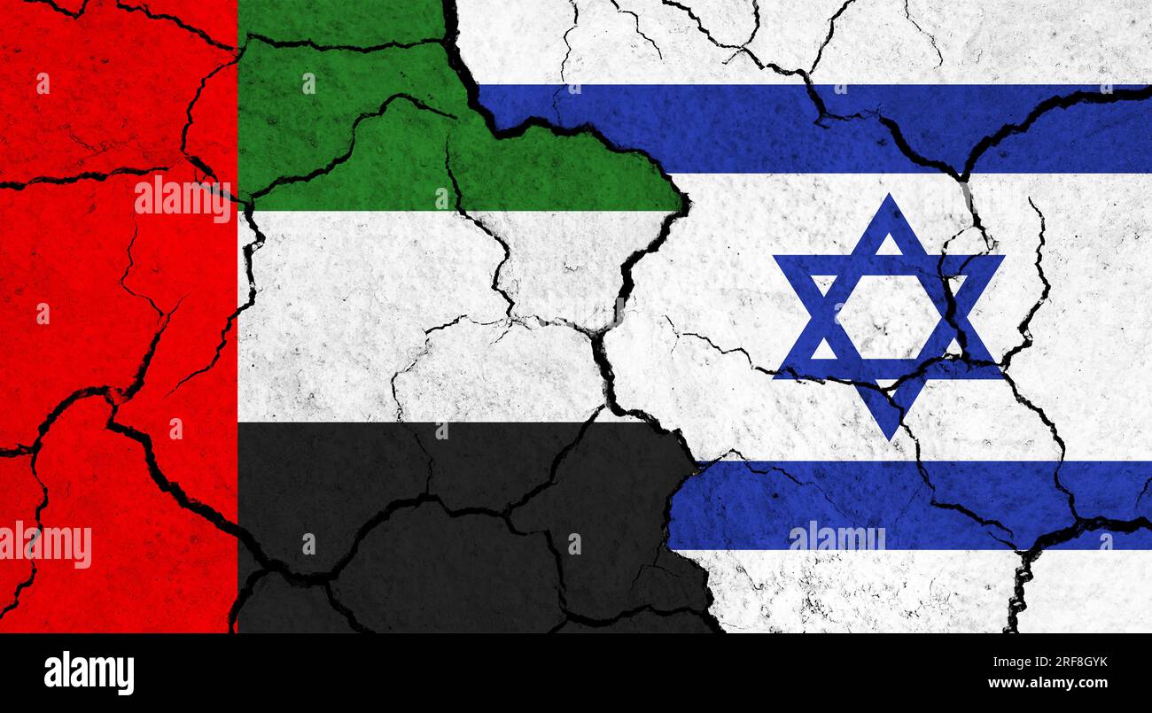Flags of United Arab Emirates and Israel on cracked surface - politics ...