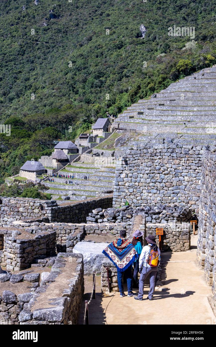 residential architecture and agricultural terraces, Inca ruins of Machu ...
