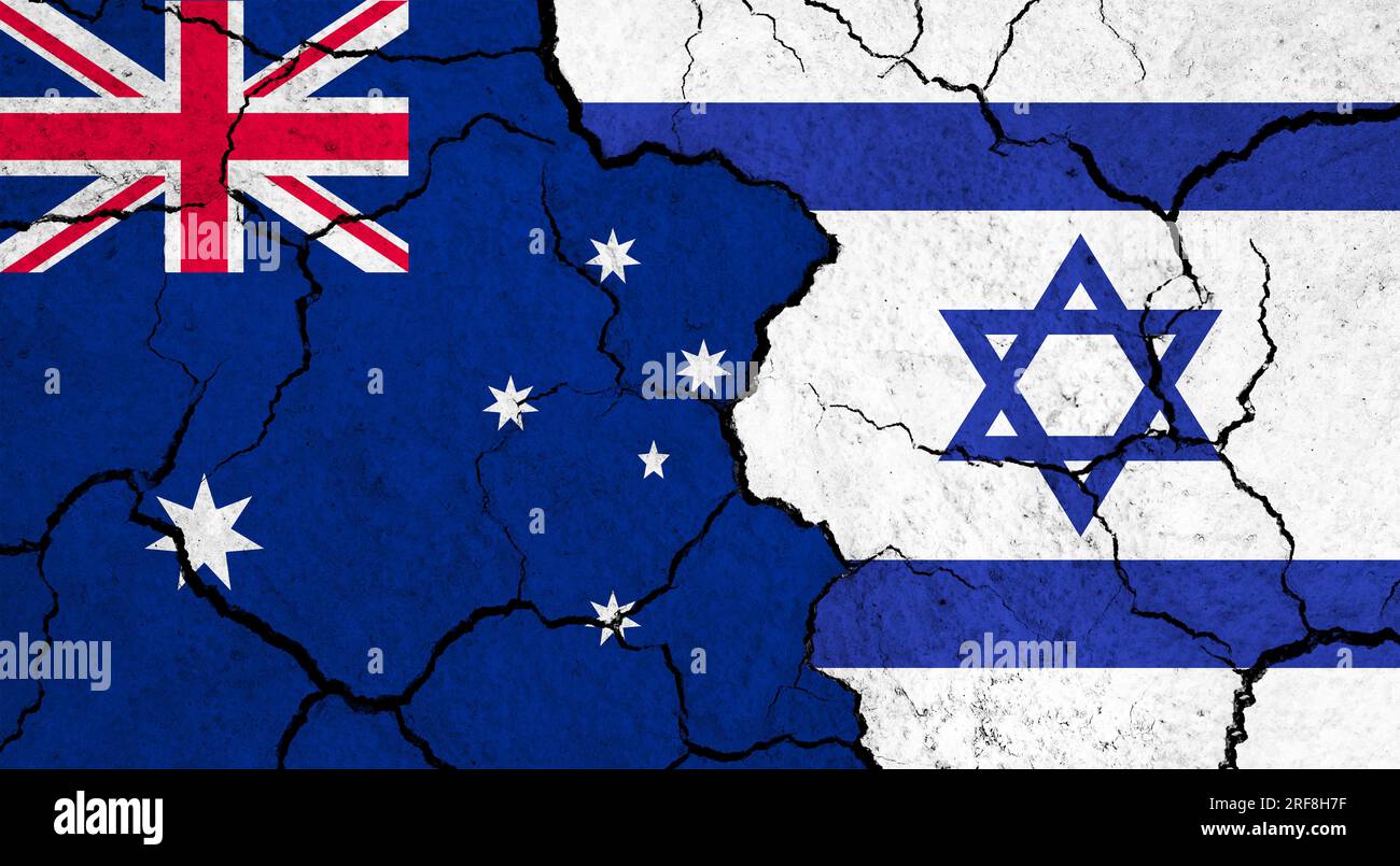 Flags of Australia and Israel on cracked surface - politics ...