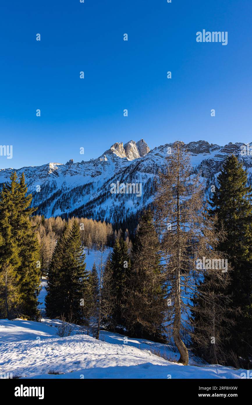 Beautiful alpine panoramic view of snowy mountains, beautiful European ...