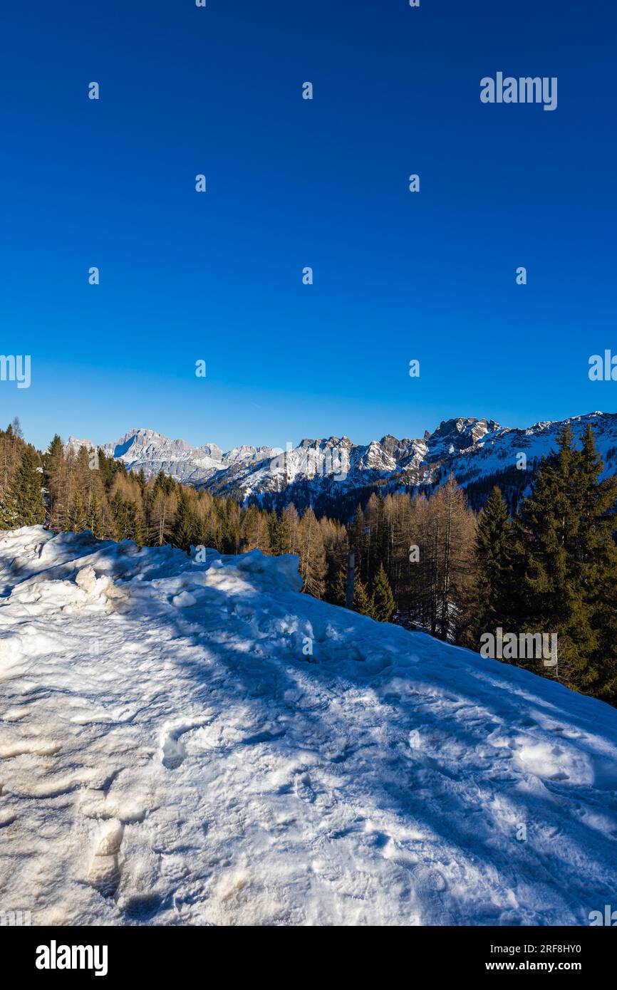 Beautiful alpine panoramic view of snowy mountains, beautiful European ...
