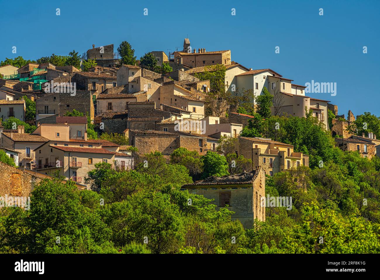 The small mountain village of San Benedetto in Perillis at the morning ...