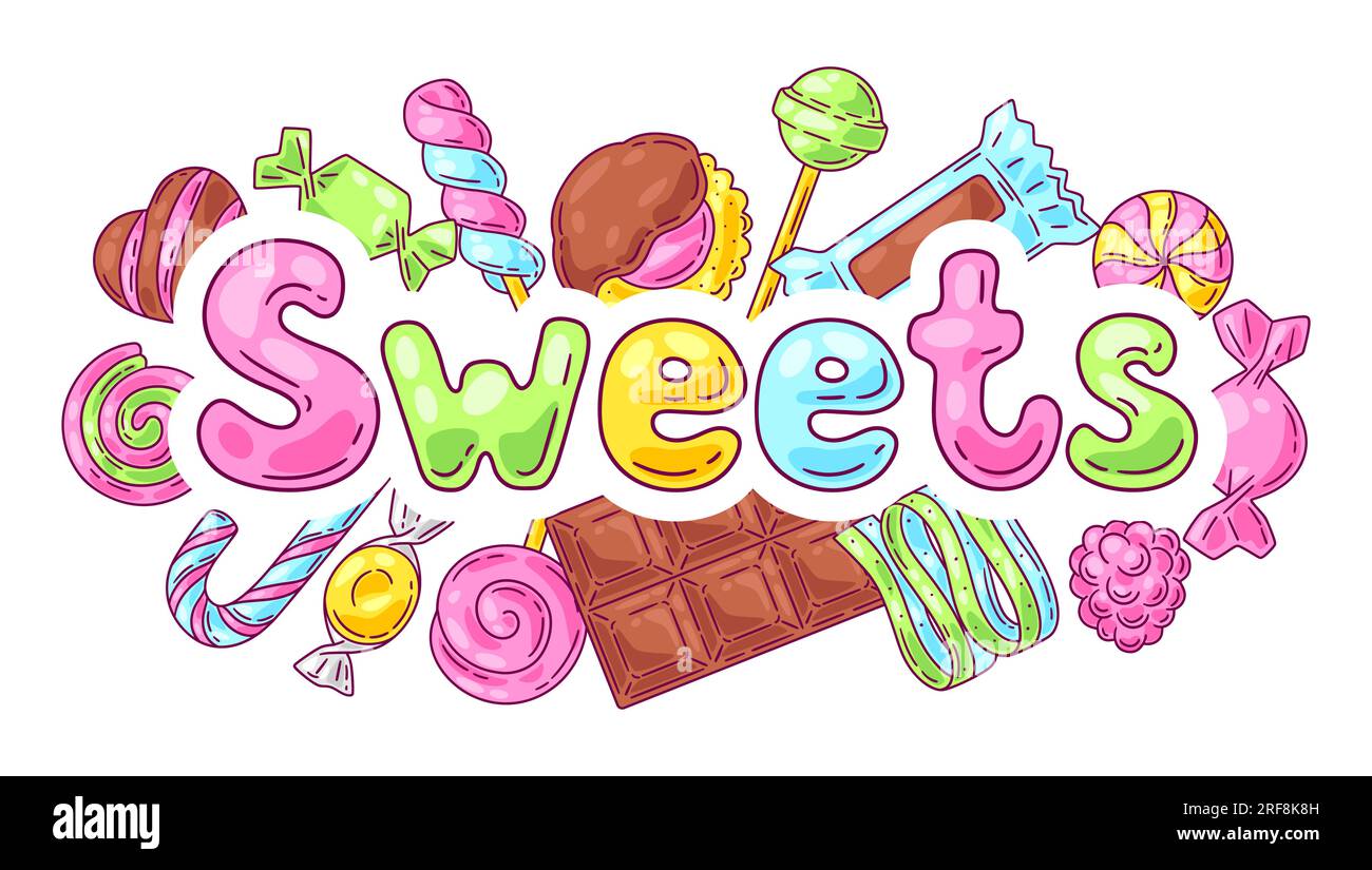 Background with candies and sweets. Design for confectionery or candy ...