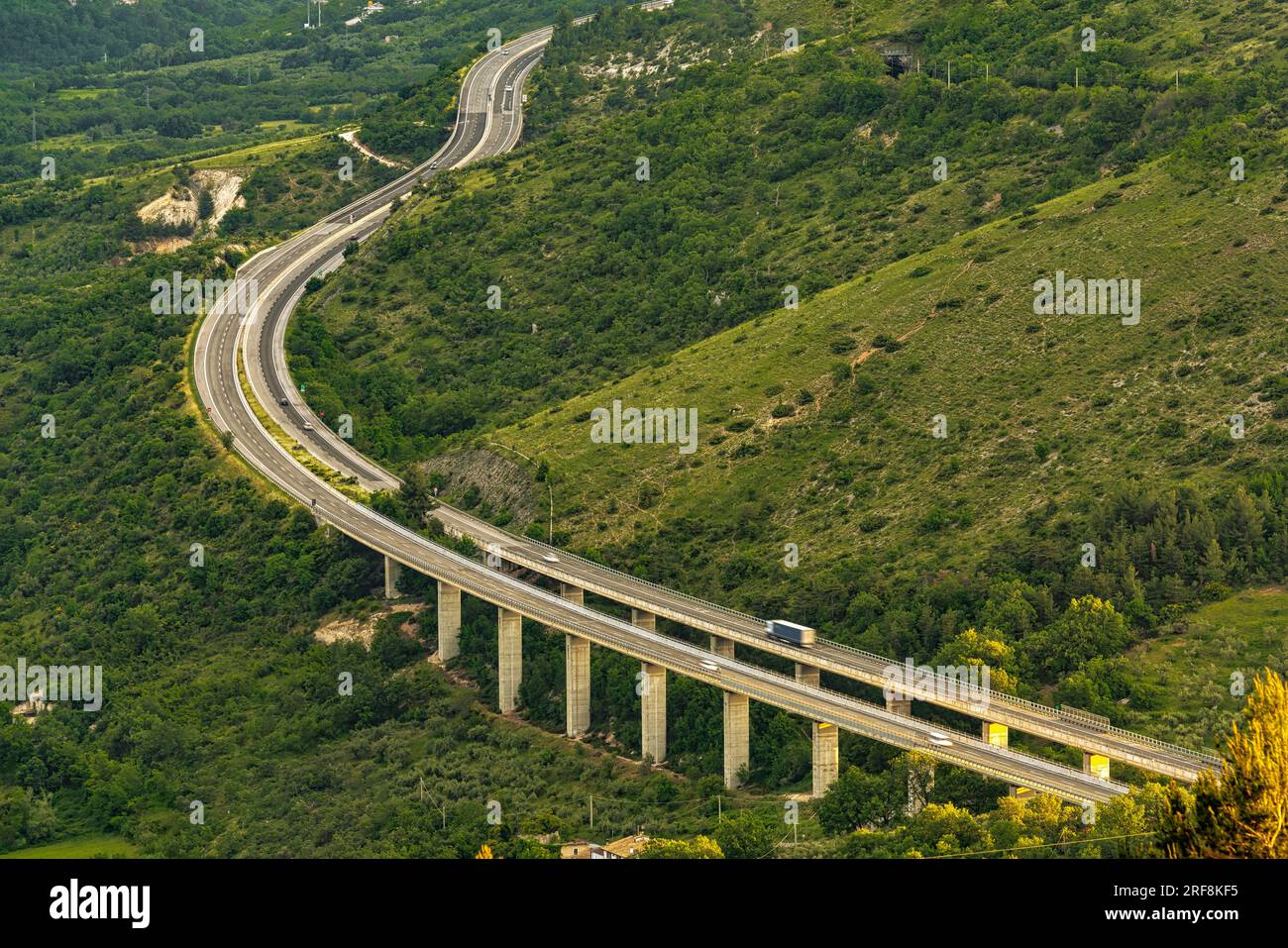 bridge of the A25 motorway in the Peligna valley at sunset Stock Photo ...