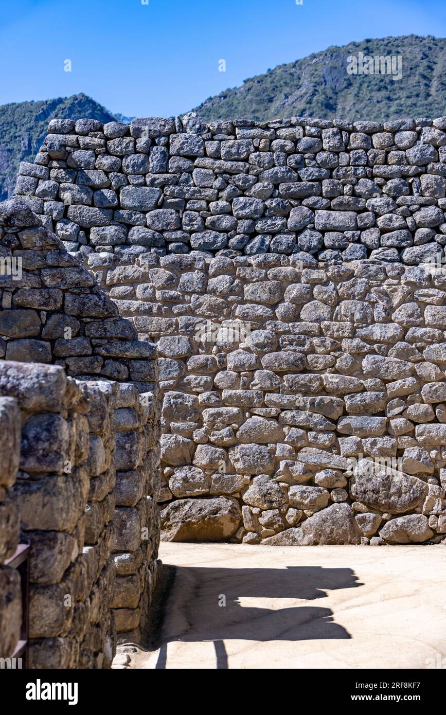 dry stone wall masonry, Inca ruins of Machu Picchu, Peru, South America ...