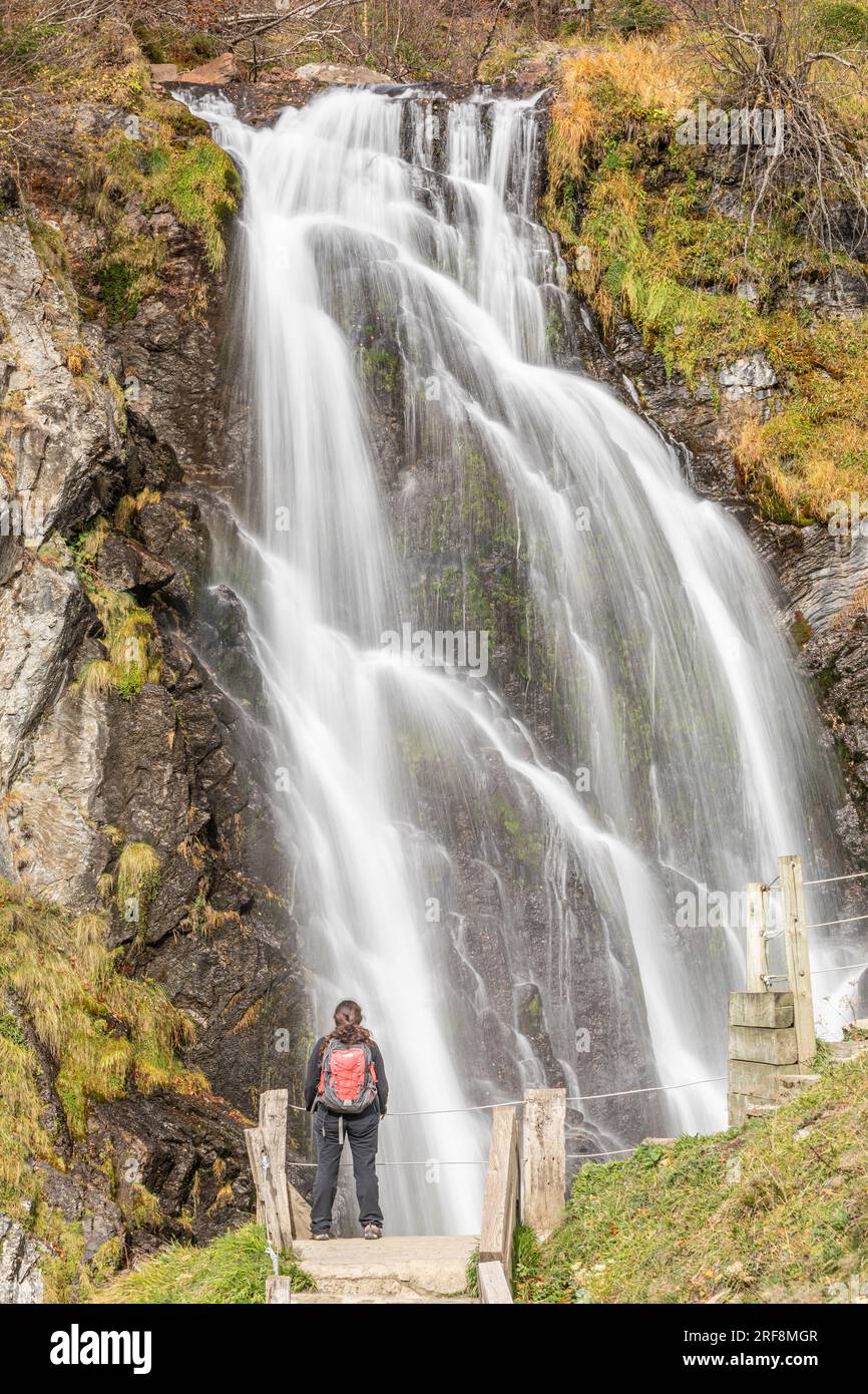 Salt del Pish waterfall, Varrados valley, Aran valley, Lleida, Spain ...