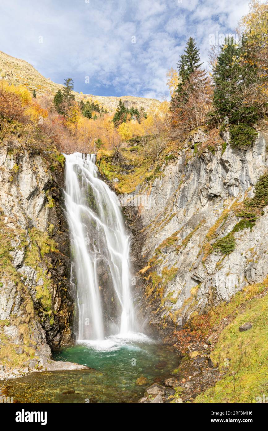 Salt del Pish waterfall, Varrados valley, Aran valley, Lleida, Spain ...