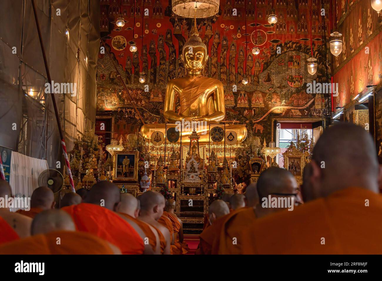 Bangkok, Thailand. 01st Aug, 2023. Thai Buddhist monks pray in front of ...
