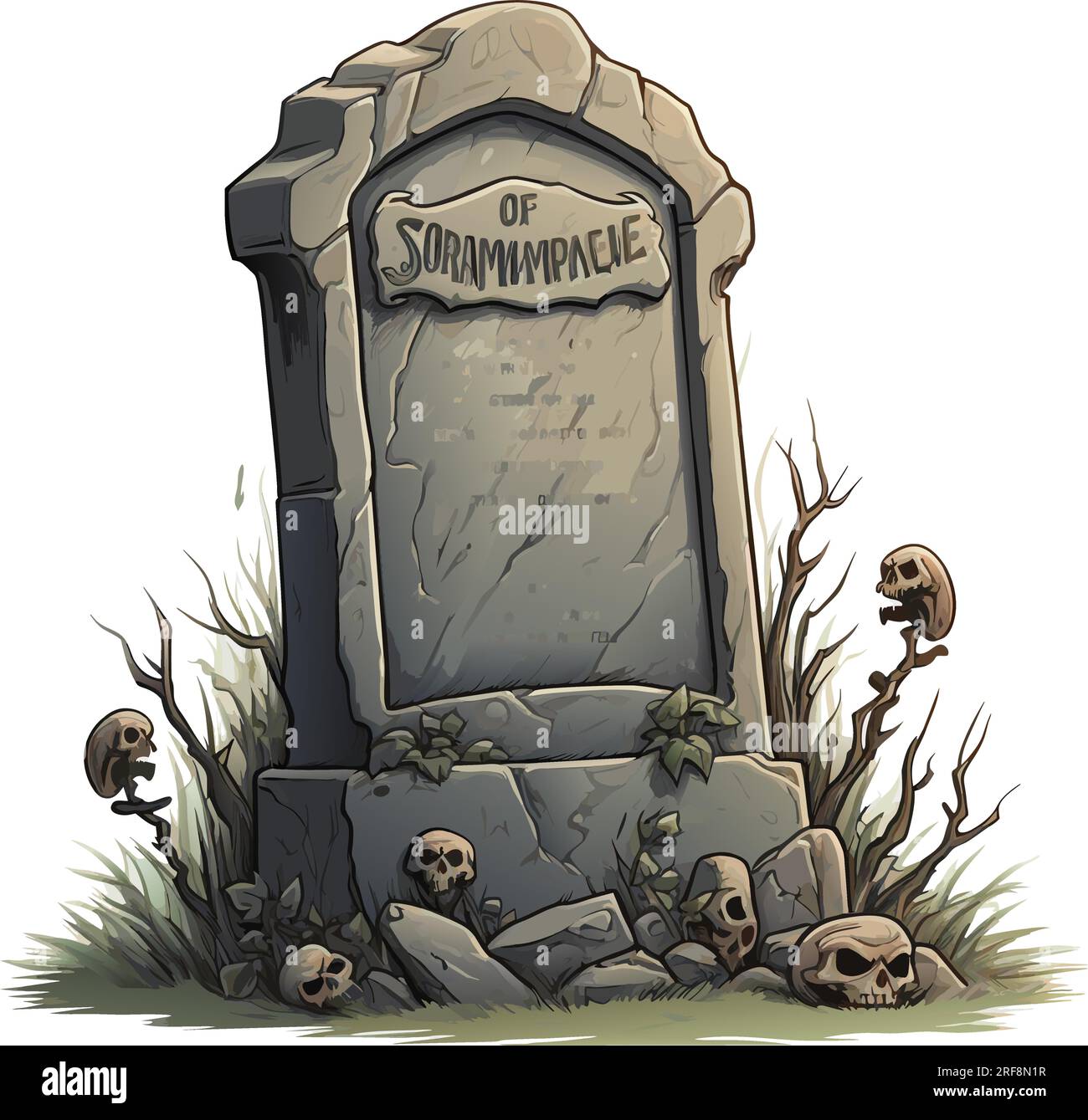 vector headstone with skeleton head. tombstone in cemetry. ancient ...