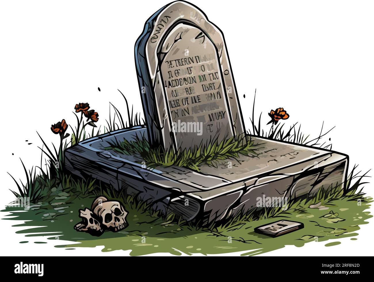 vector headstone with skeleton head. tombstone in cemetry. ancient ...