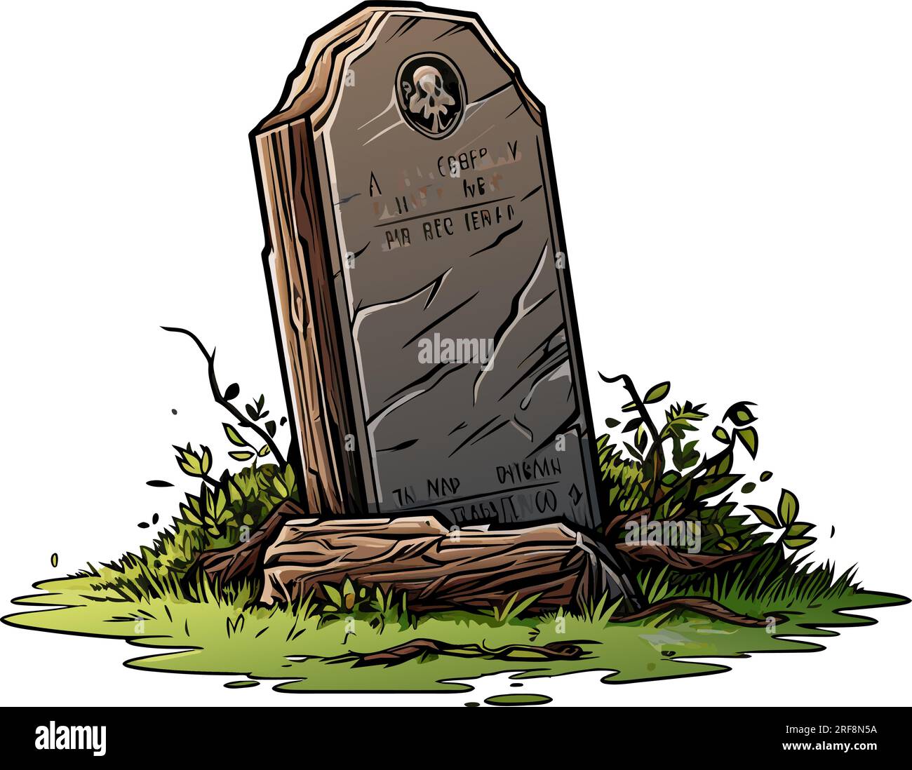 vector headstone with skeleton head. tombstone in cemetry. ancient ...