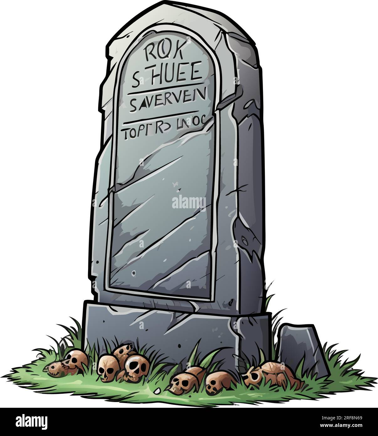 vector headstone with skeleton head. tombstone in cemetry. ancient ...