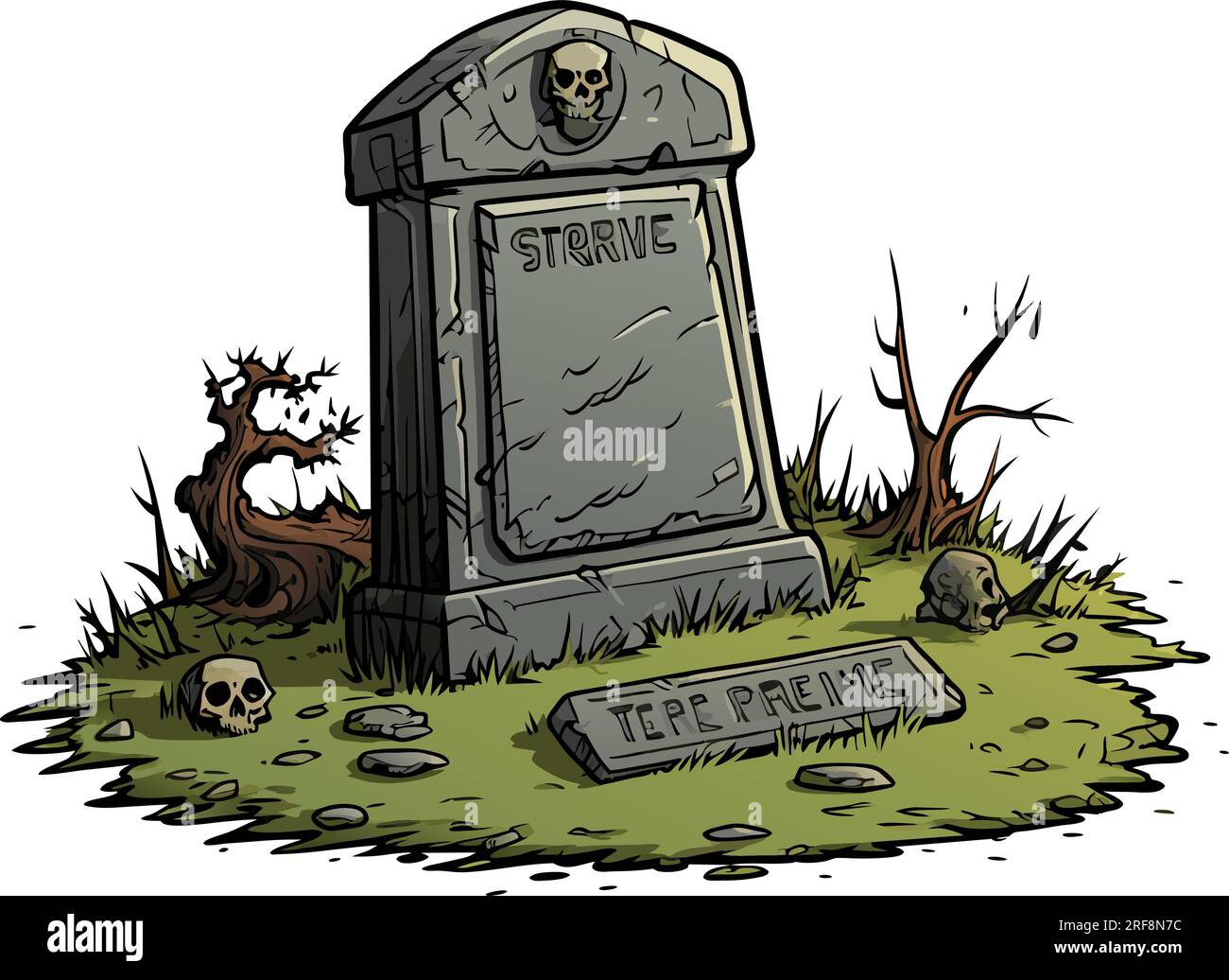 vector headstone with skeleton head. tombstone in cemetry. ancient ...