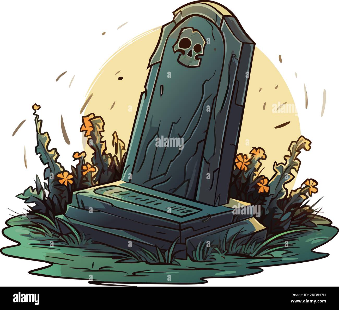 vector headstone with skeleton head. tombstone in cemetry. ancient ...