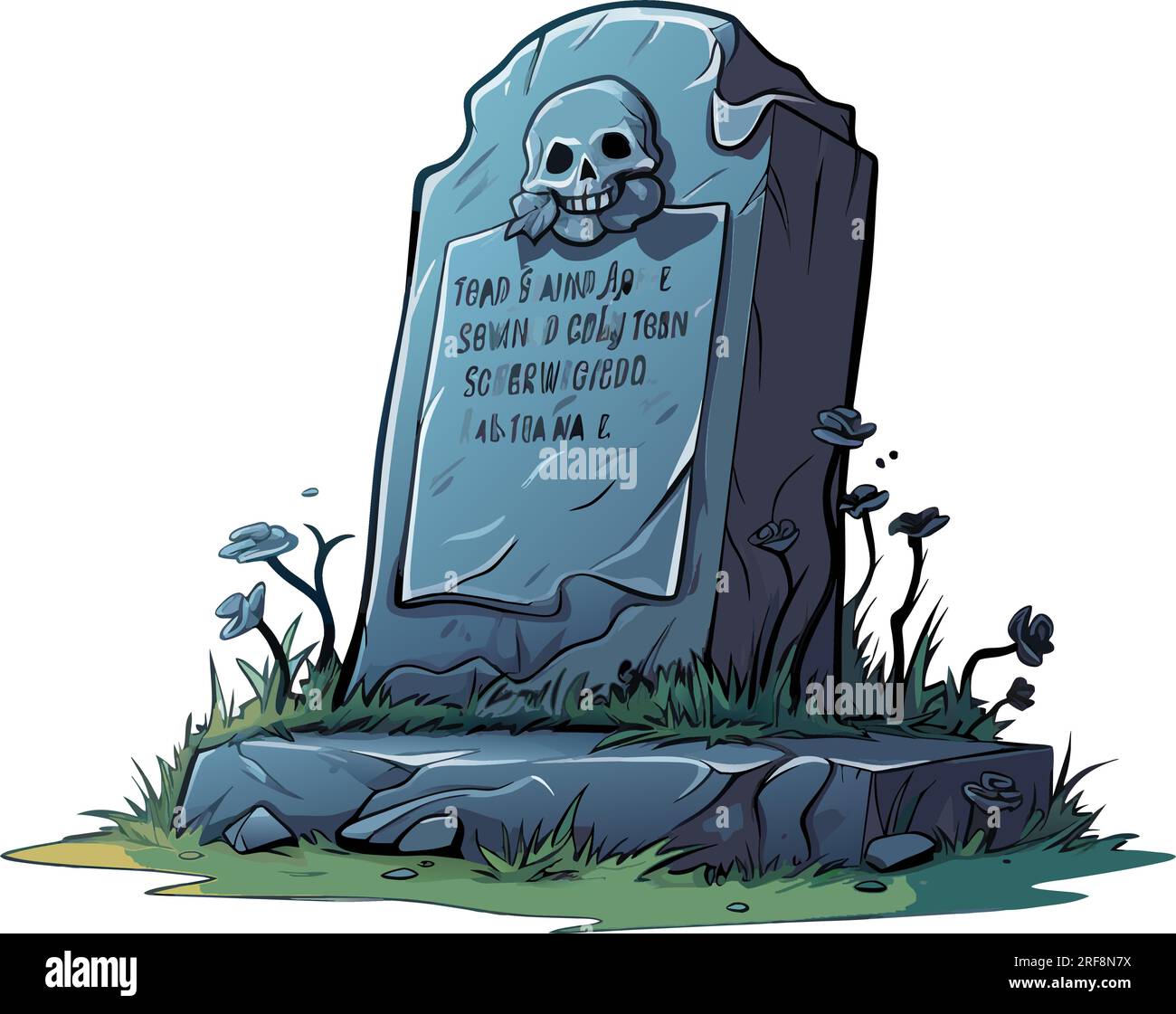 vector headstone with skeleton head. tombstone in cemetry. ancient ...