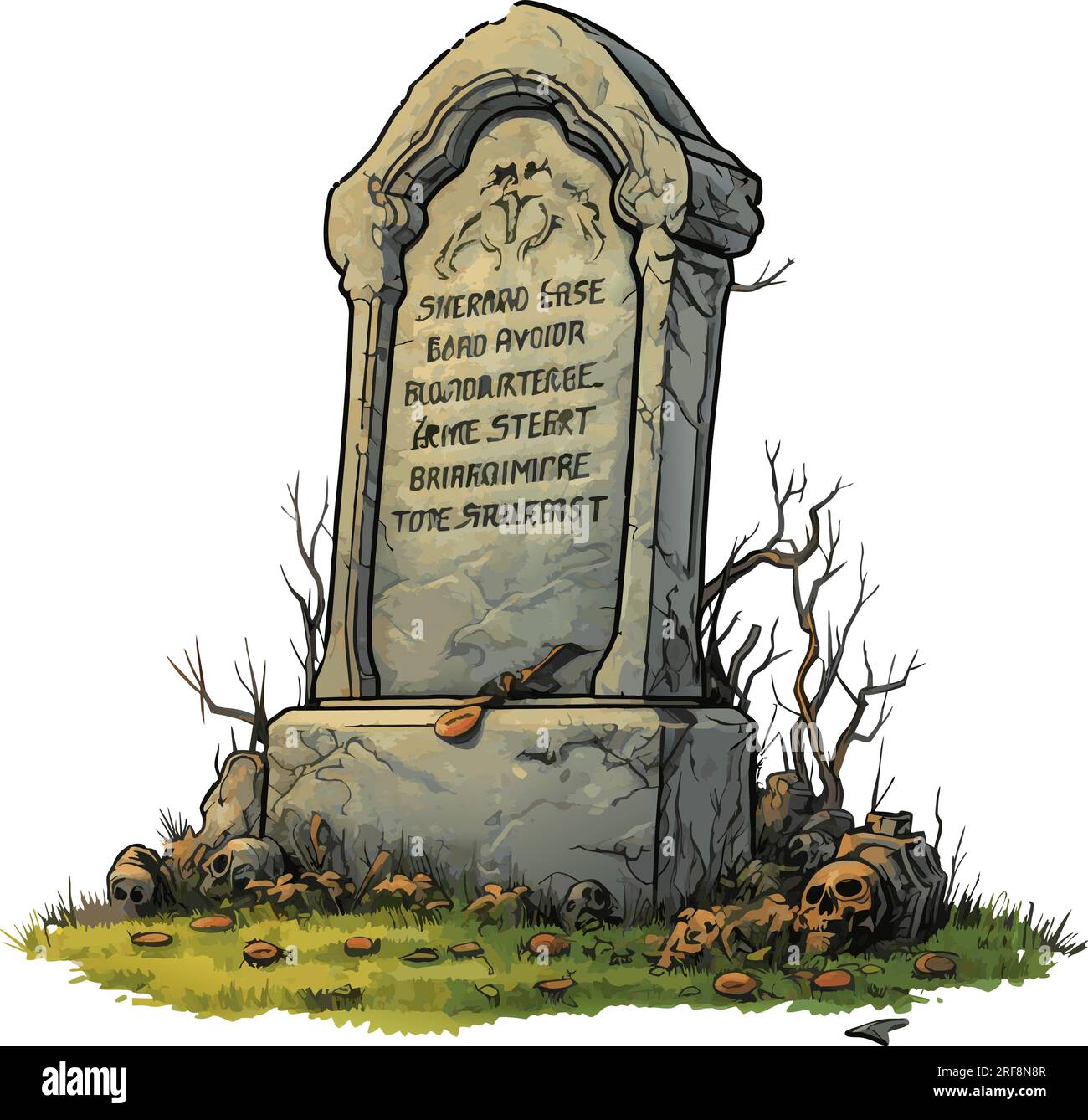 vector headstone with skeleton head. tombstone in cemetry. ancient ...