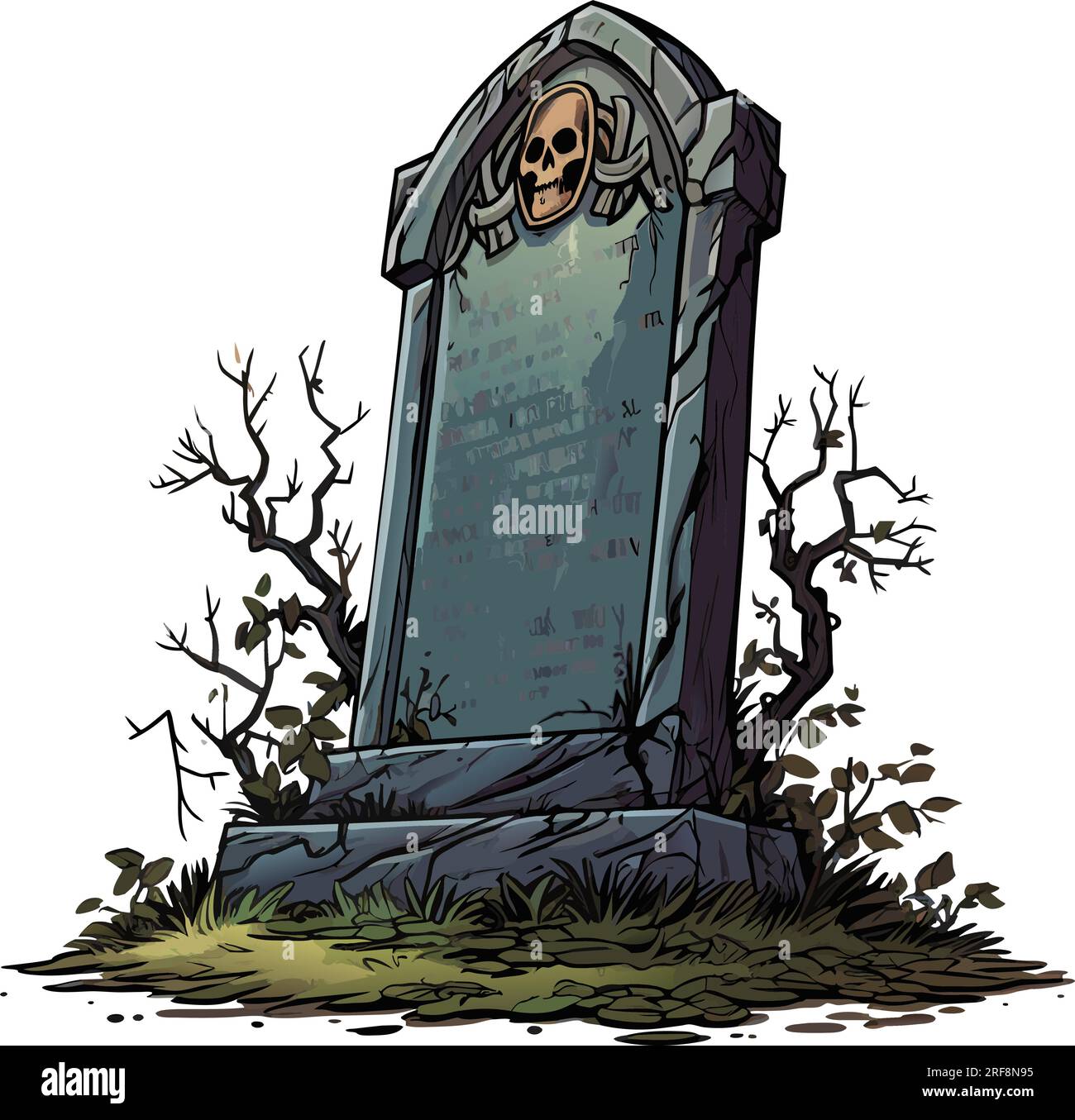 vector headstone with skeleton head. tombstone in cemetry. ancient ...